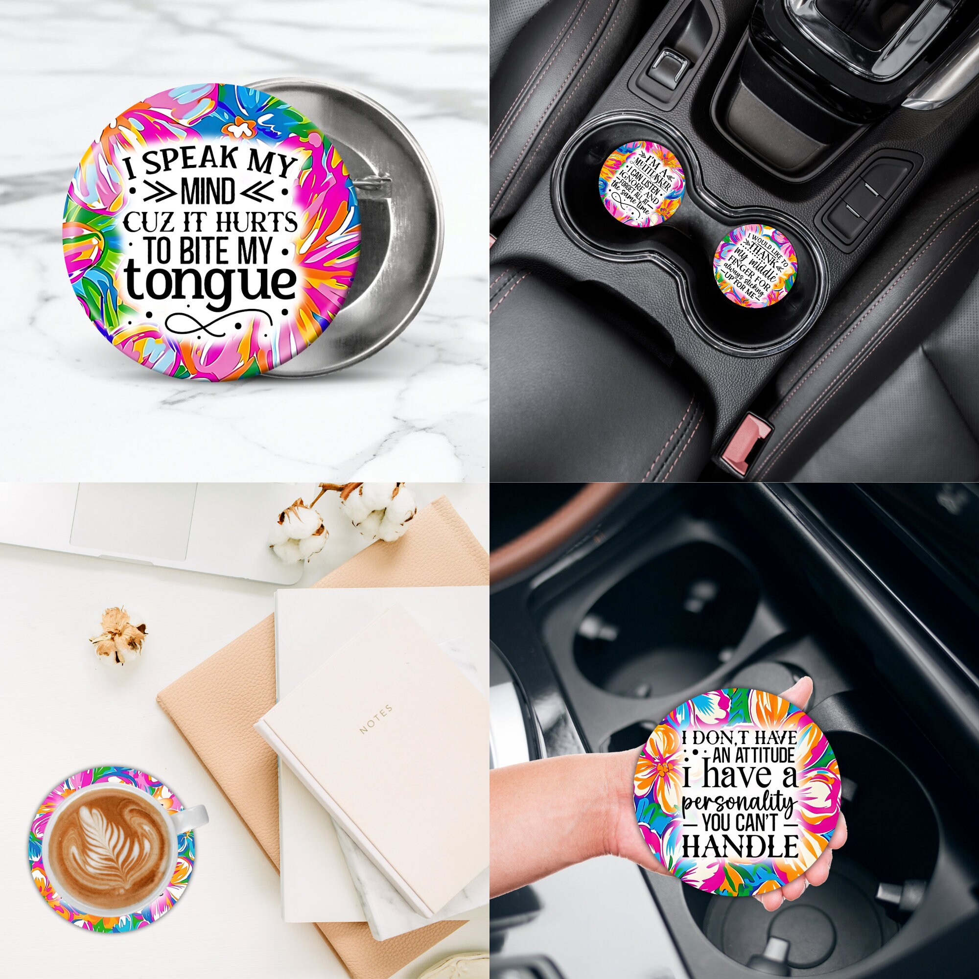 Funny Car Coaster PNG Bundle, Sarcastic Quotes Round Sublimation ...