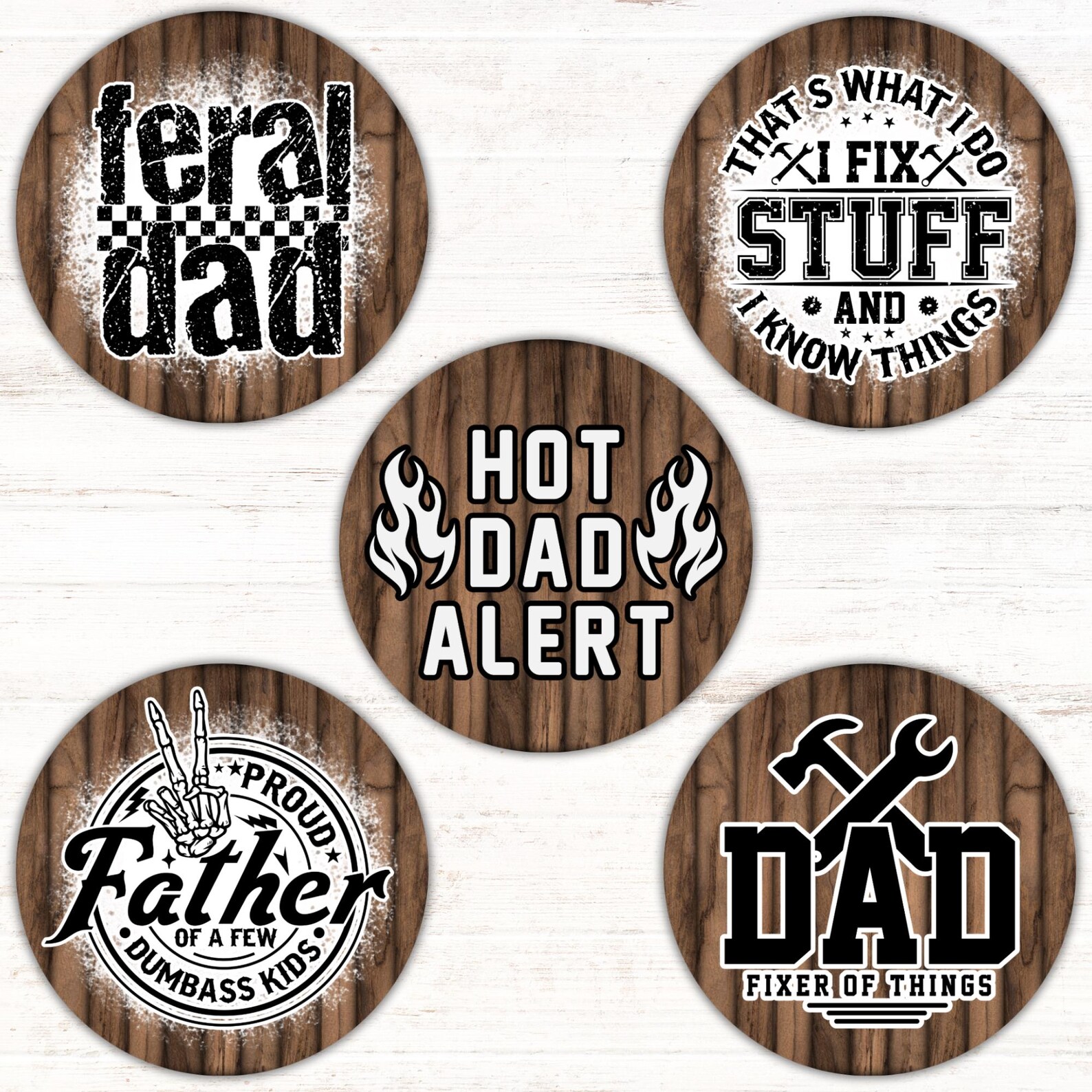 Funny Dad Car Coaster PNG Bundle Father's Day Round Keychain Designs ...