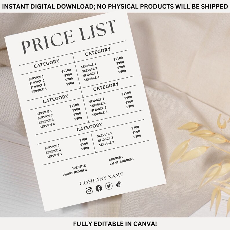 Editable Price List Template Printable Menu Hair Flyer - Etsy