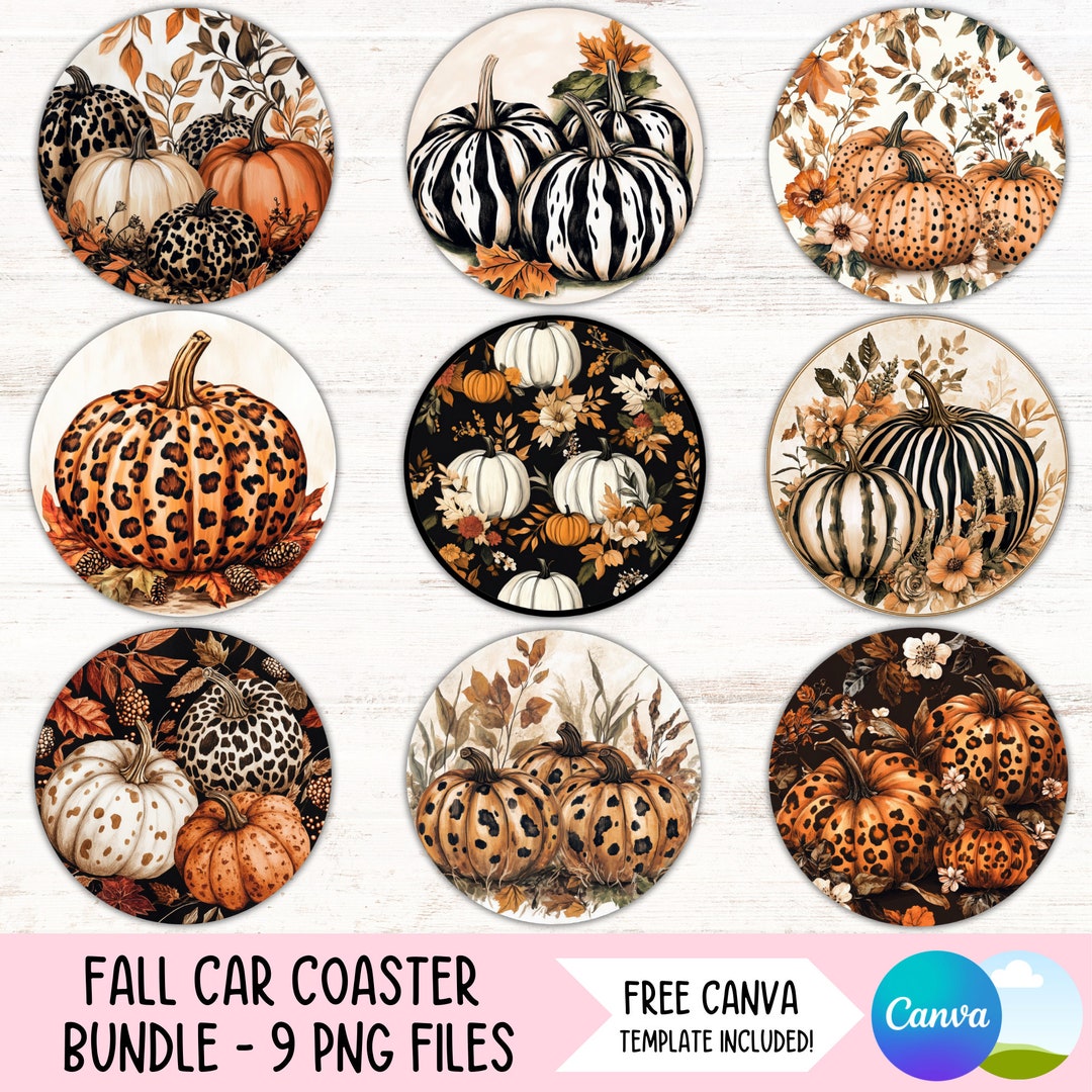Fall Car Coaster PNG Bundle Leopard Pumpkin Cup Holder Sublimation ...