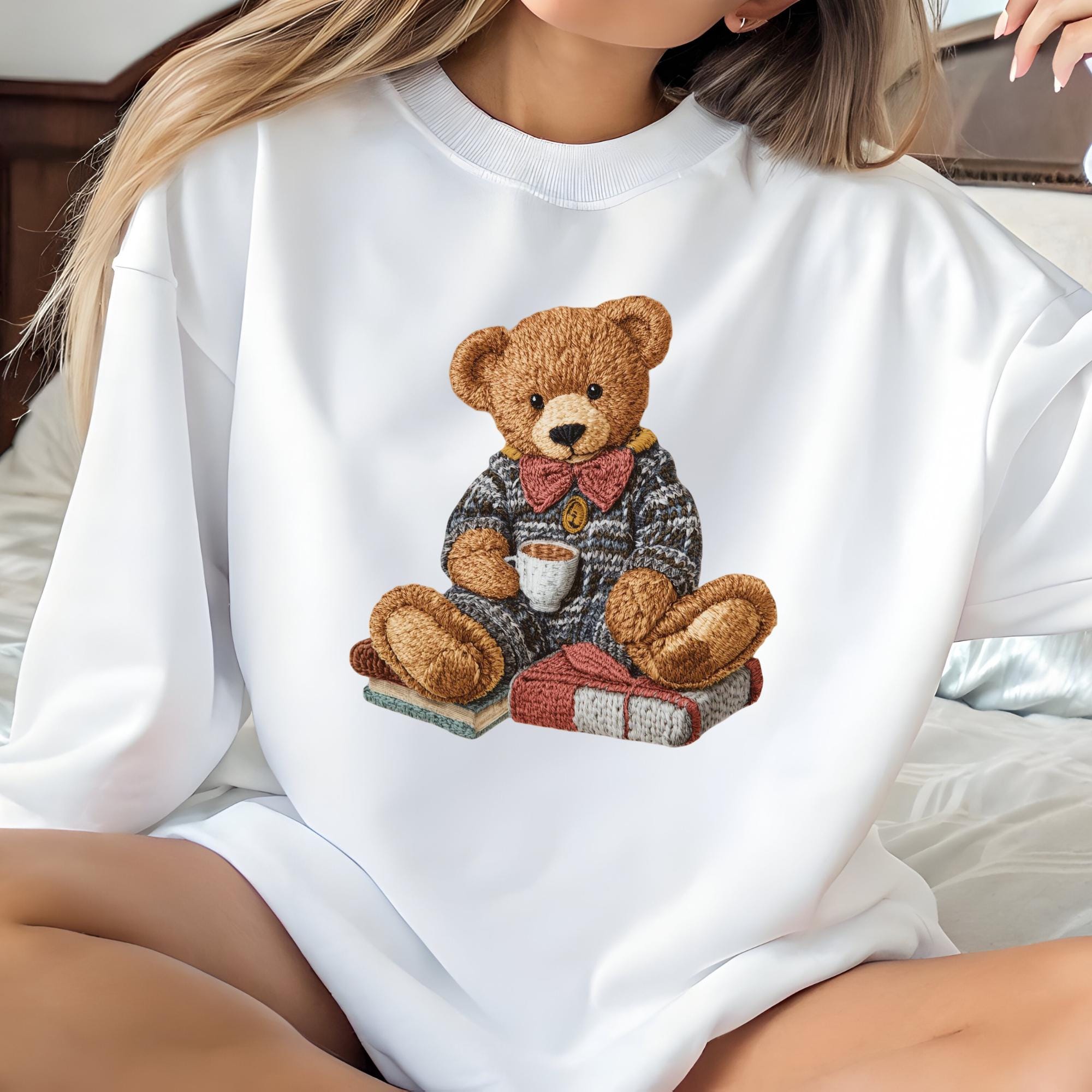 Preppy Teddy Bear Clipart Bundle, Faux Embroidery Tshirt Sublimation ...