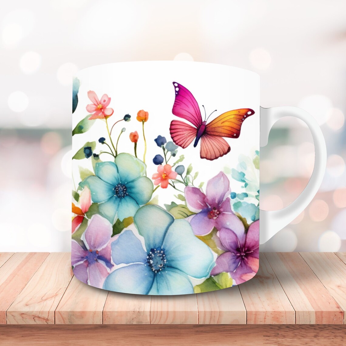 Flowers and Butterflies Mug Wrap, 11oz & 15oz Mug Template, Mug ...