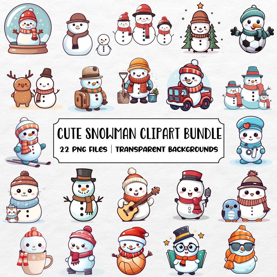 Cute Snowman Clipart All in One Bundle, Christmas Winter Clipart Png ...