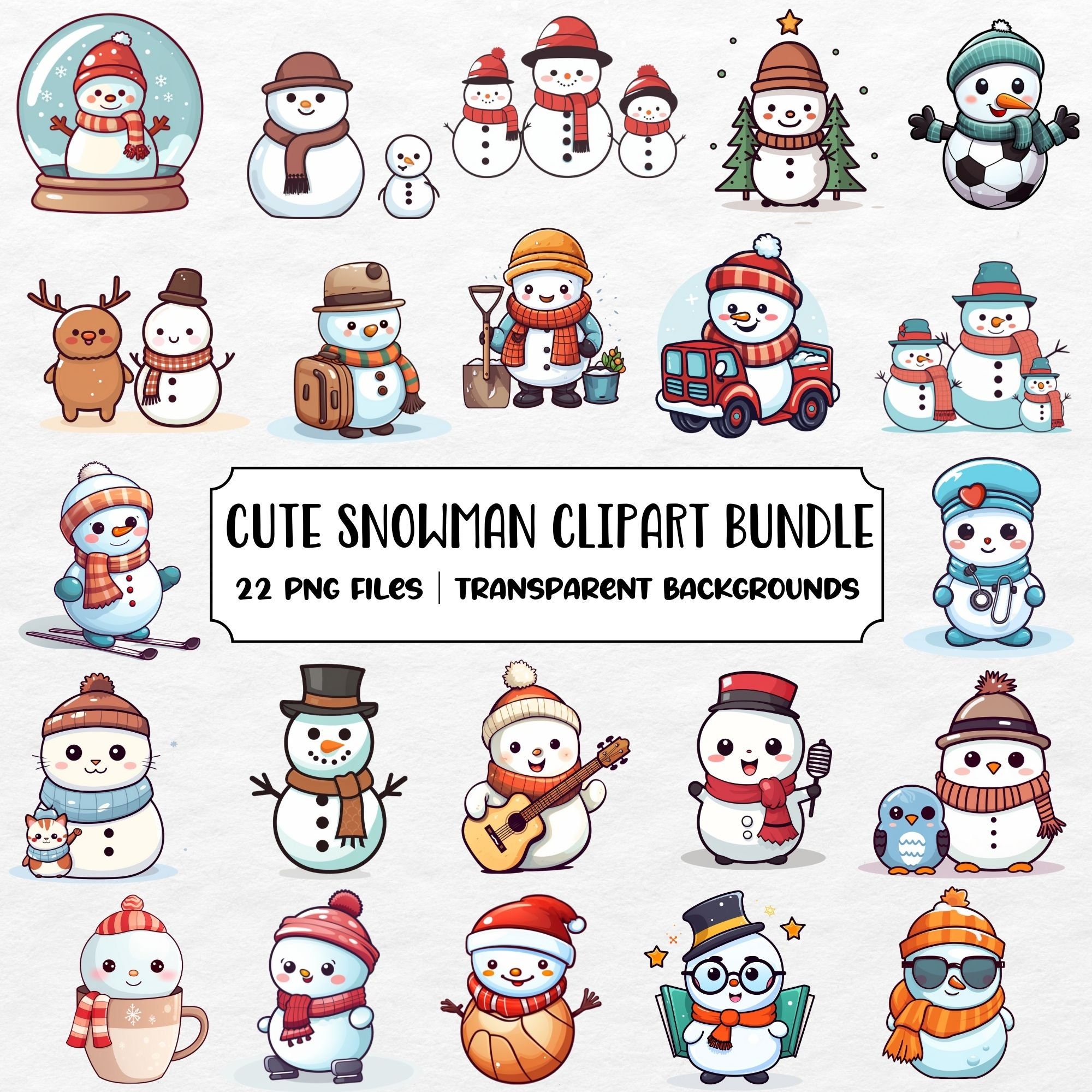 Cute Snowman Clipart All in One Bundle, Christmas Winter Clipart Png ...