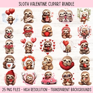 Cute Sloth Valentine PNG Bundle, Valentine Clipart for Sloth Lover ...