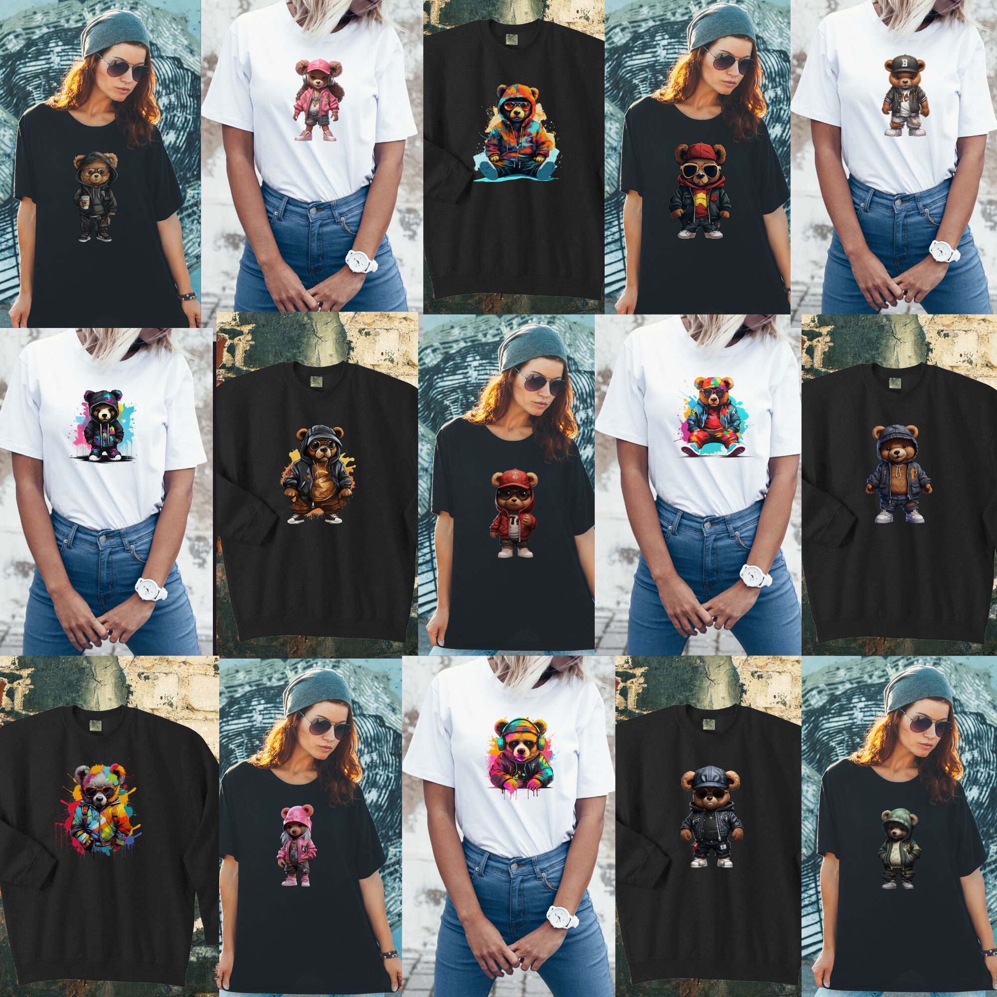 Teddybär Png-Bundle, buntes Urban Design Streetwear Png Sublimation ...