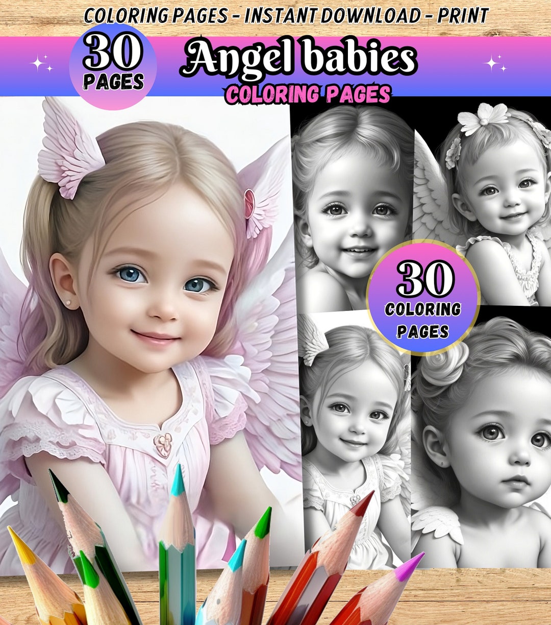 Baby Angel Coloring Pages, Angel Portraits, Adorable Babies, Coloring ...