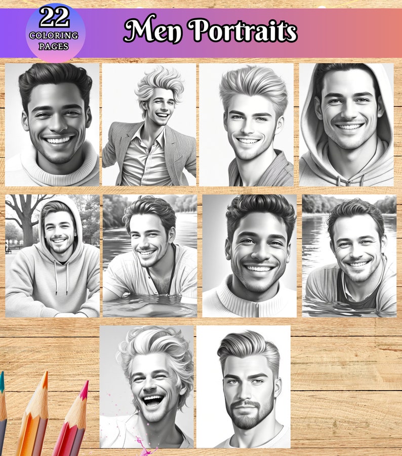 Happy Men Coloring Pages, Portraits Men, Beautiful Men, Coloring Pages ...