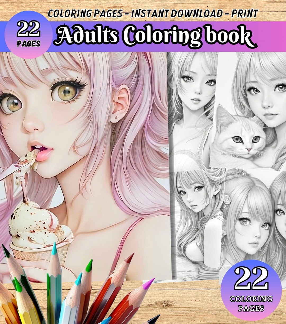 Anime Girls, Coloring Pages, Woman Coloring Book, Kawaii Girls Coloring ...