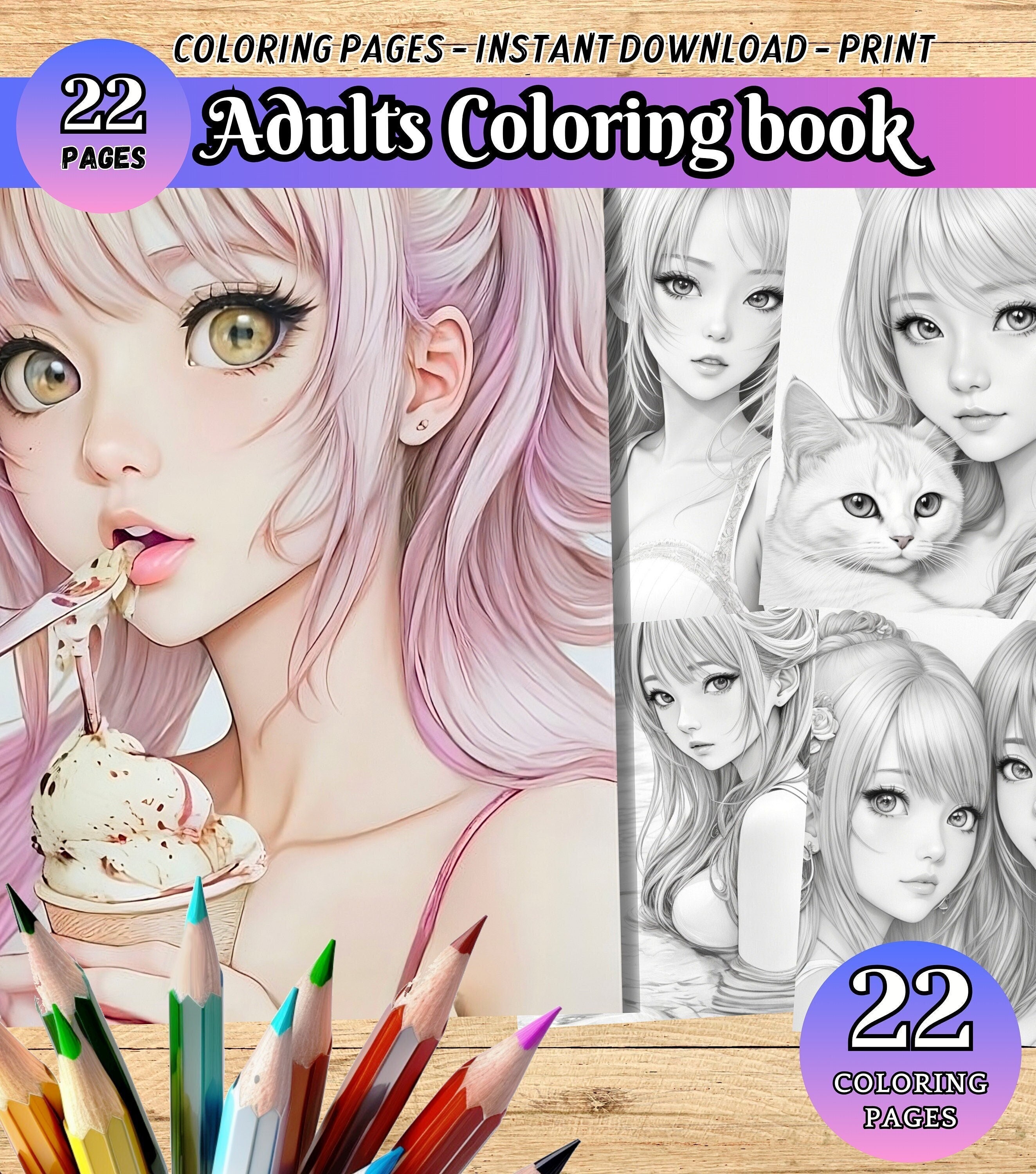 Anime Girls, Coloring Pages, Woman Coloring Book, Kawaii Girls Coloring ...