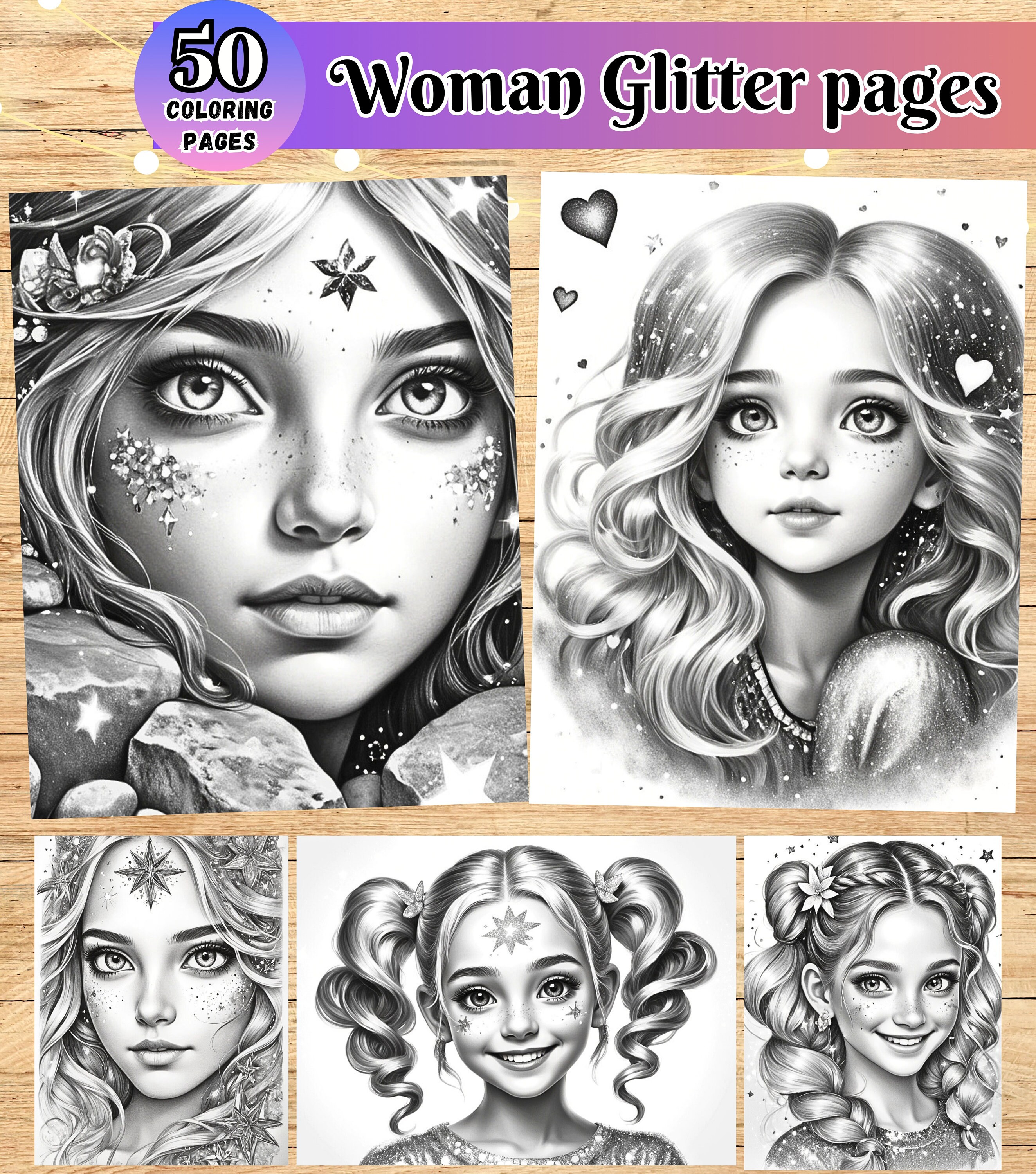 Woman Glitter Coloring Pages, Bright Woman, Coloring Book, Pretty Lady ...