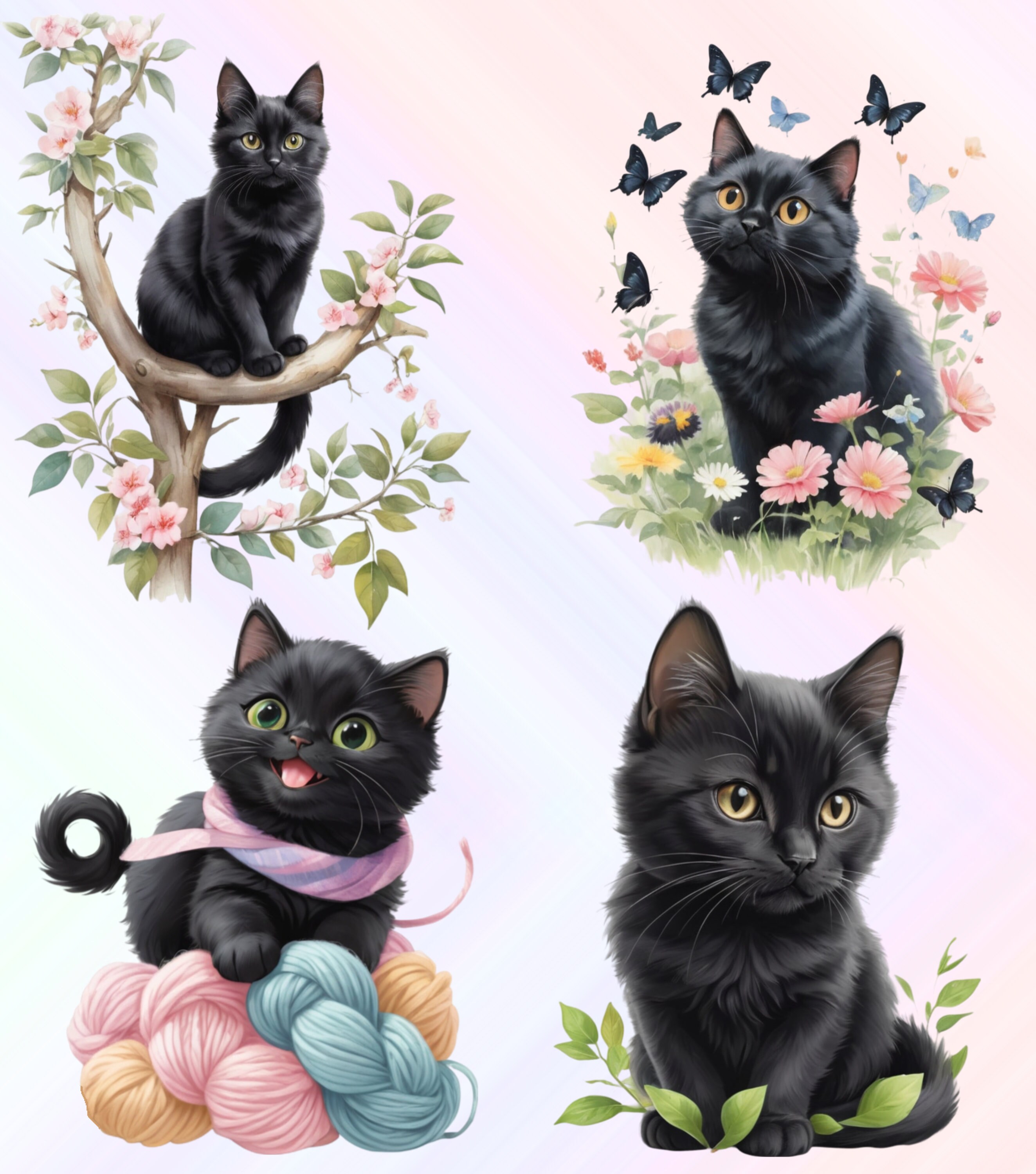 Black Cats Clipart, Flowers Clipart, Cute Kittens, Funny Black Cats,png ...