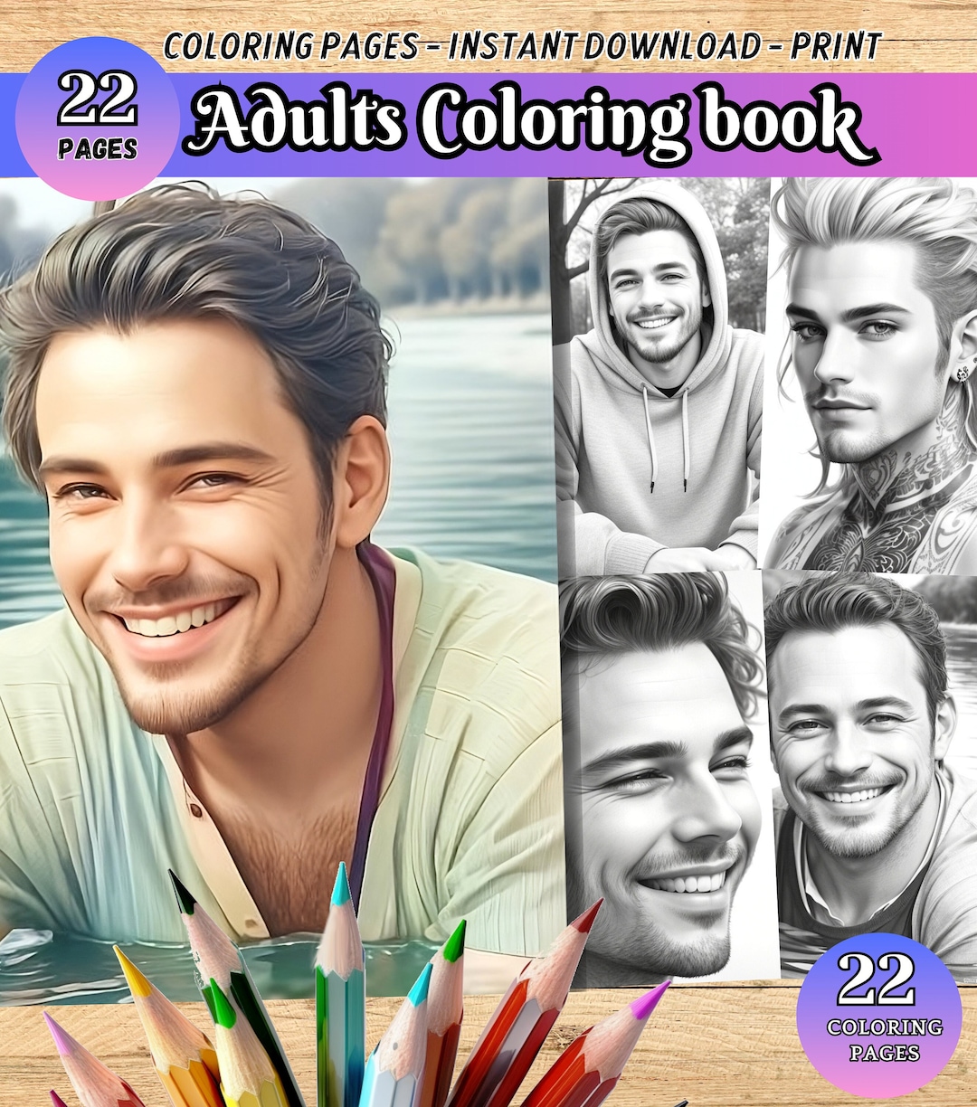 Happy Men Coloring Pages, Portraits Men, Beautiful Men, Coloring Pages ...