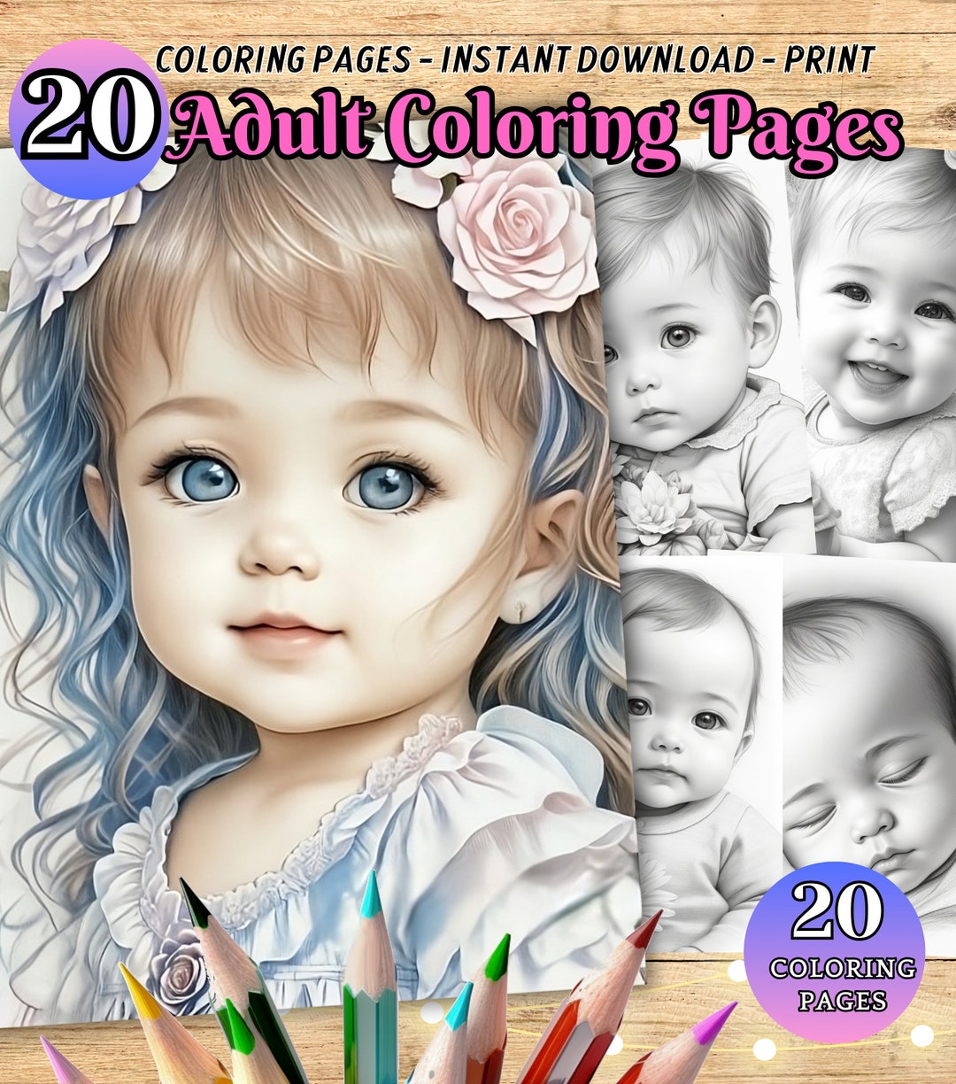 Portraits Color, Adorable Babies, Coloring Book for Adults, Coloring ...