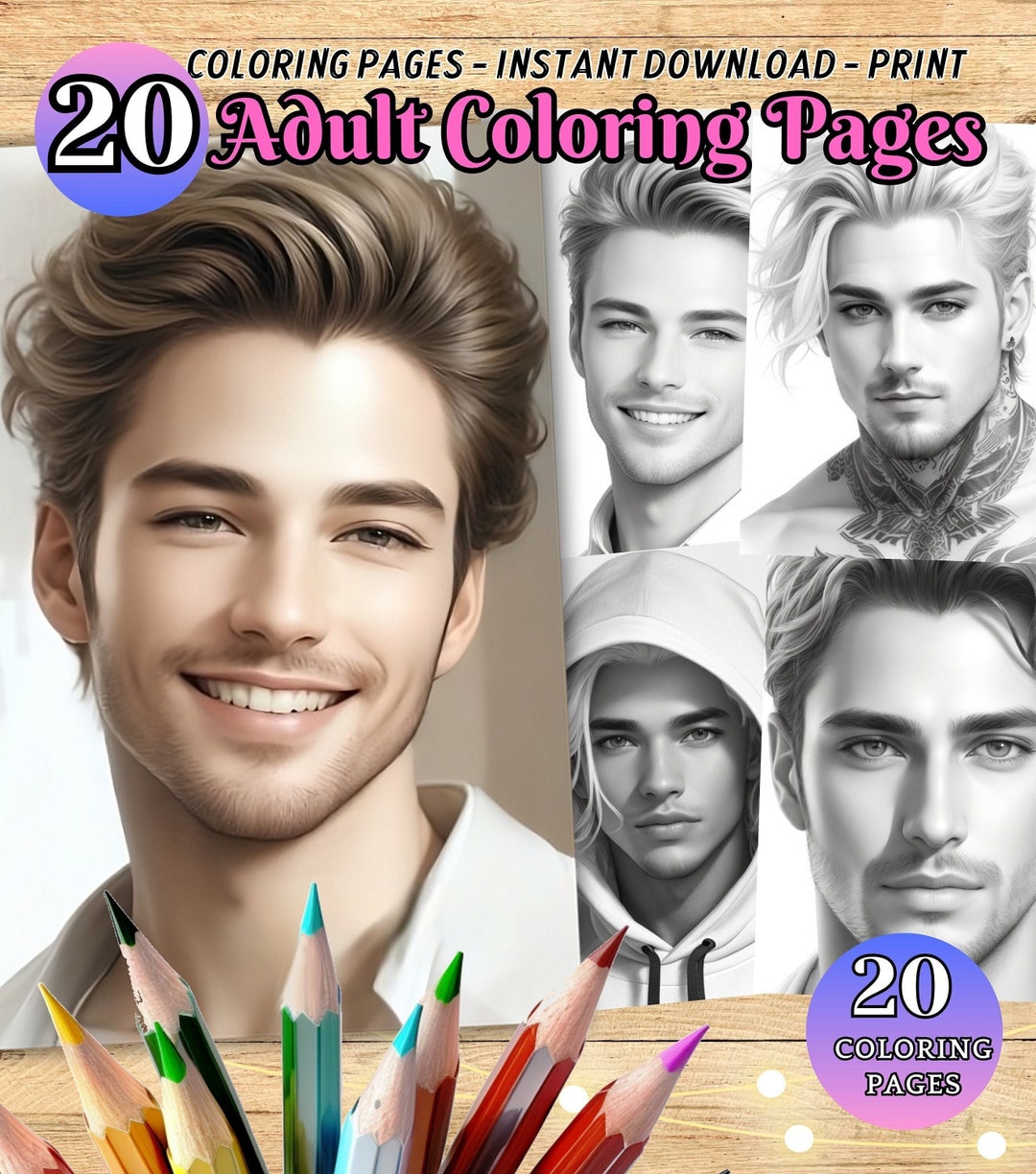 Portraits Men, Beautiful Men, Coloring Pages for Adults, Cute Pages ...