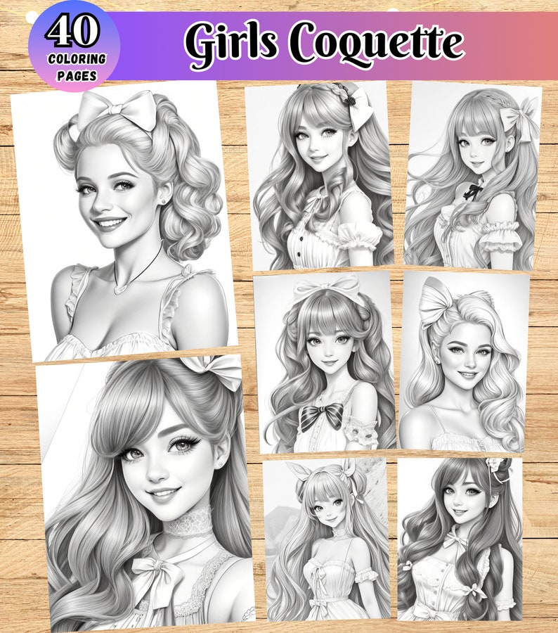 Portraits Coquette Girls, Women Coloring Pages, Coquette Fashion, Bows ...