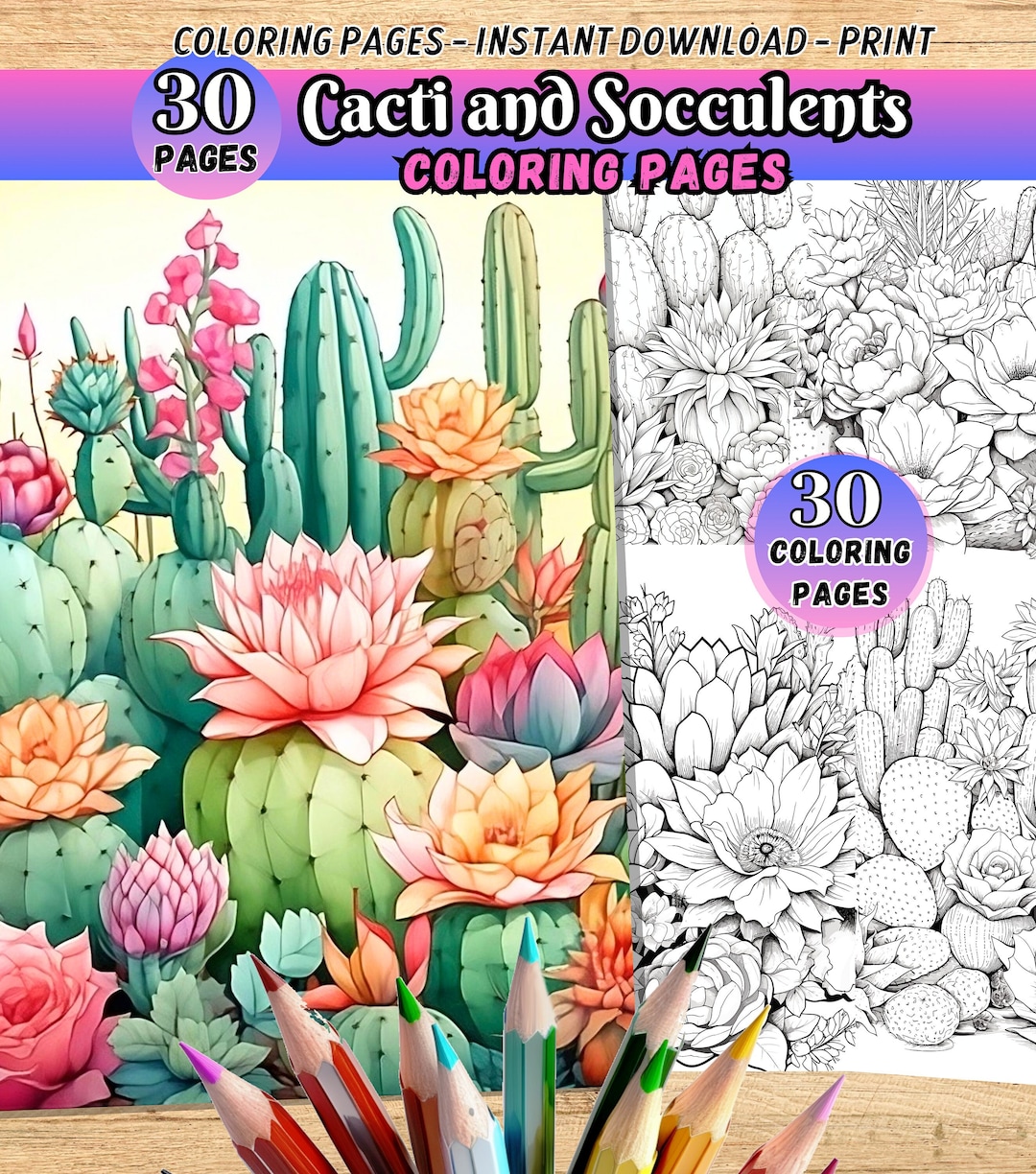 Cactus and Succulent Coloring Pages, Botanical Coloring Pages, Plant ...