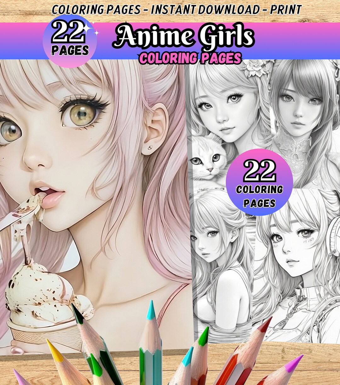 Anime Girls, Coloring Pages, Woman Coloring Book, Kawaii Girls Coloring ...