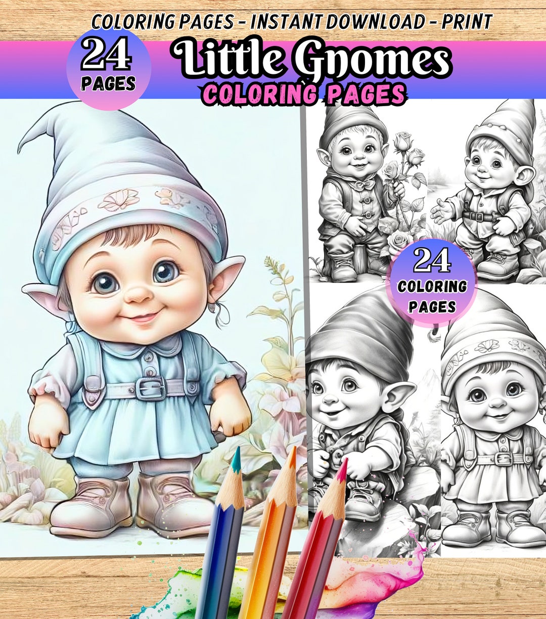 Gnomes Coloring Pages, Adorable Gnomes, Coloring Book, Cute and Fun ...