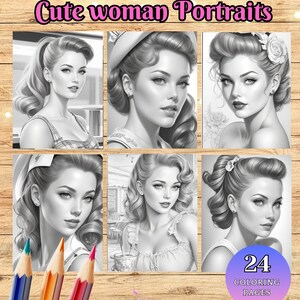 Pin-up Girls Coloring Book,portraits to Color,coloring Pages for Adults ...