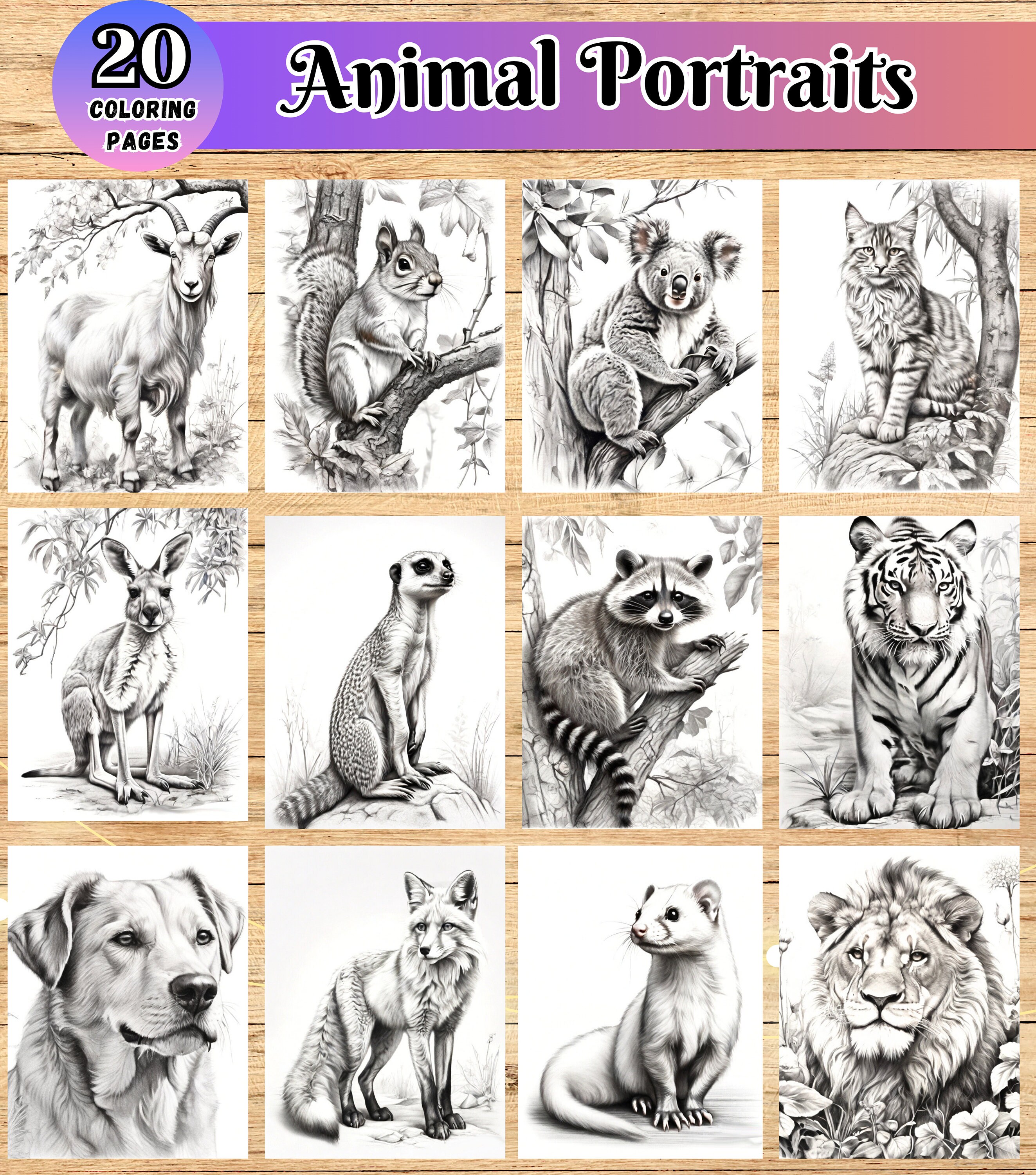 Animal Portraits,animals Coloring Pages, Animals, Lion,tiger, Cat,dog ...