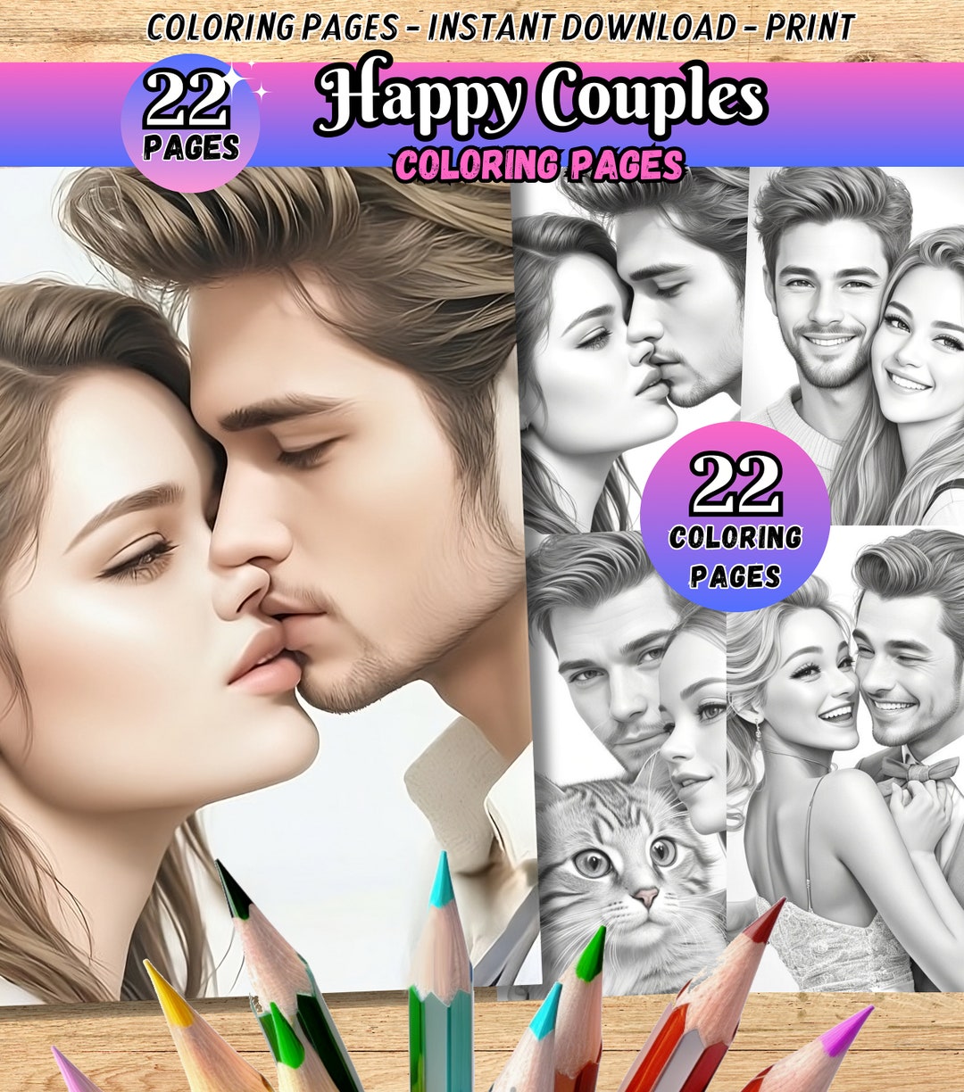 Happy Couples, Coloring Pages, Valentine's Day, Couples Coloring Book ...