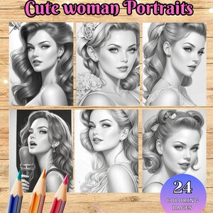Pin-up Girls Coloring Book,portraits to Color,coloring Pages for Adults ...