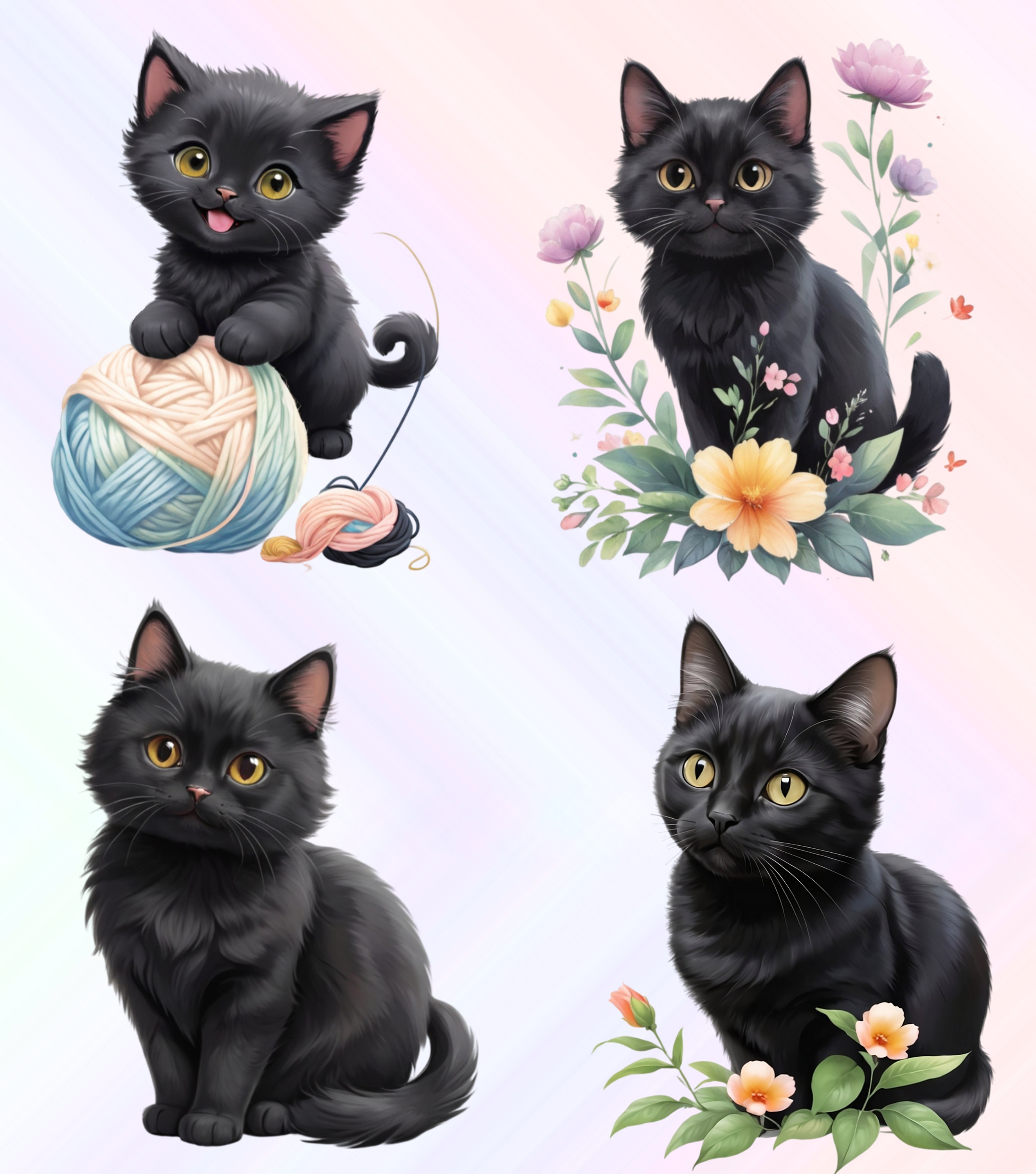 Black Cats Clipart, Flowers Clipart, Cute Kittens, Funny Black Cats,png ...