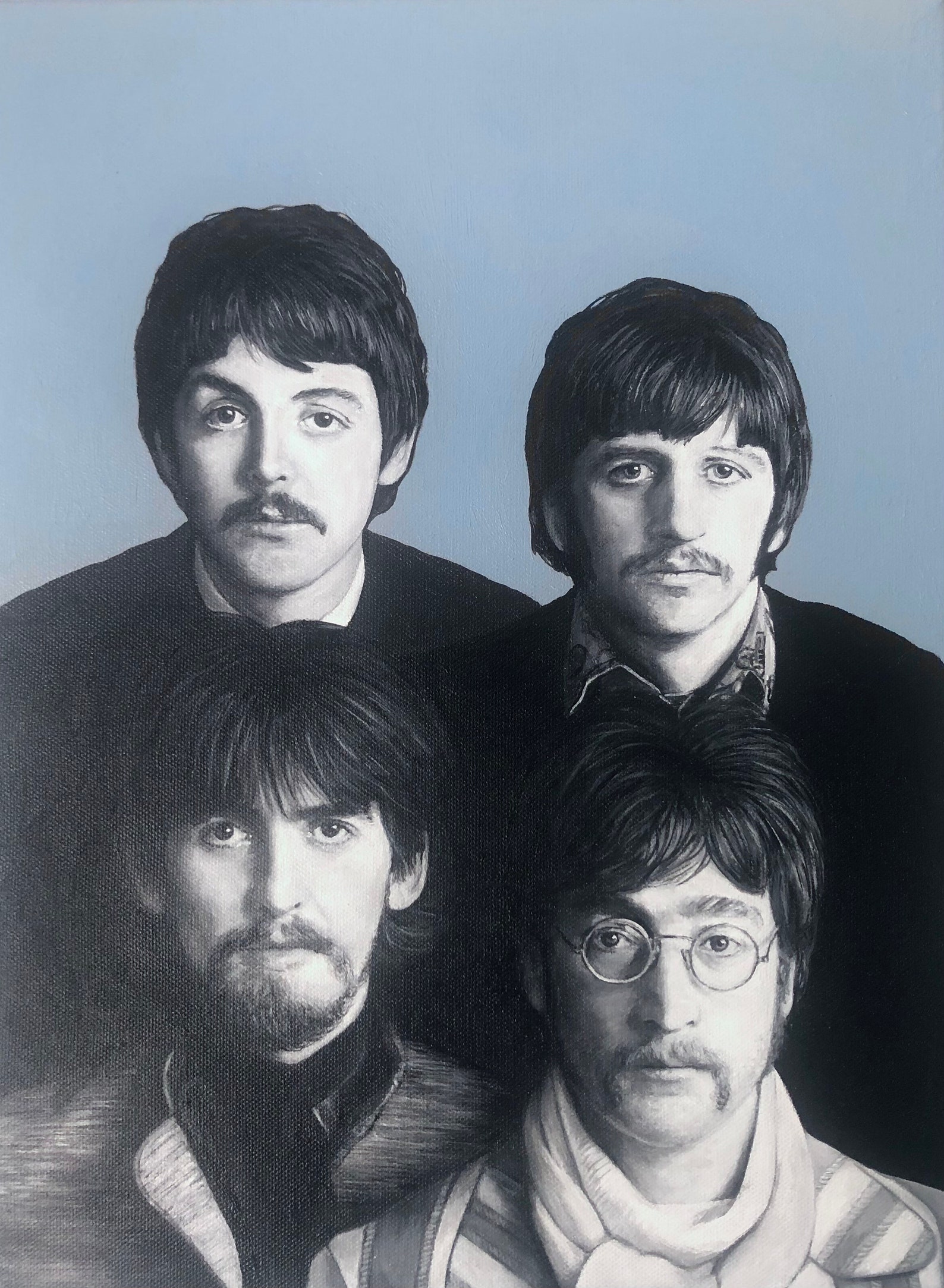 Beatles on Blue. Original One off Acrylic on Canvas Painting. Paul ...