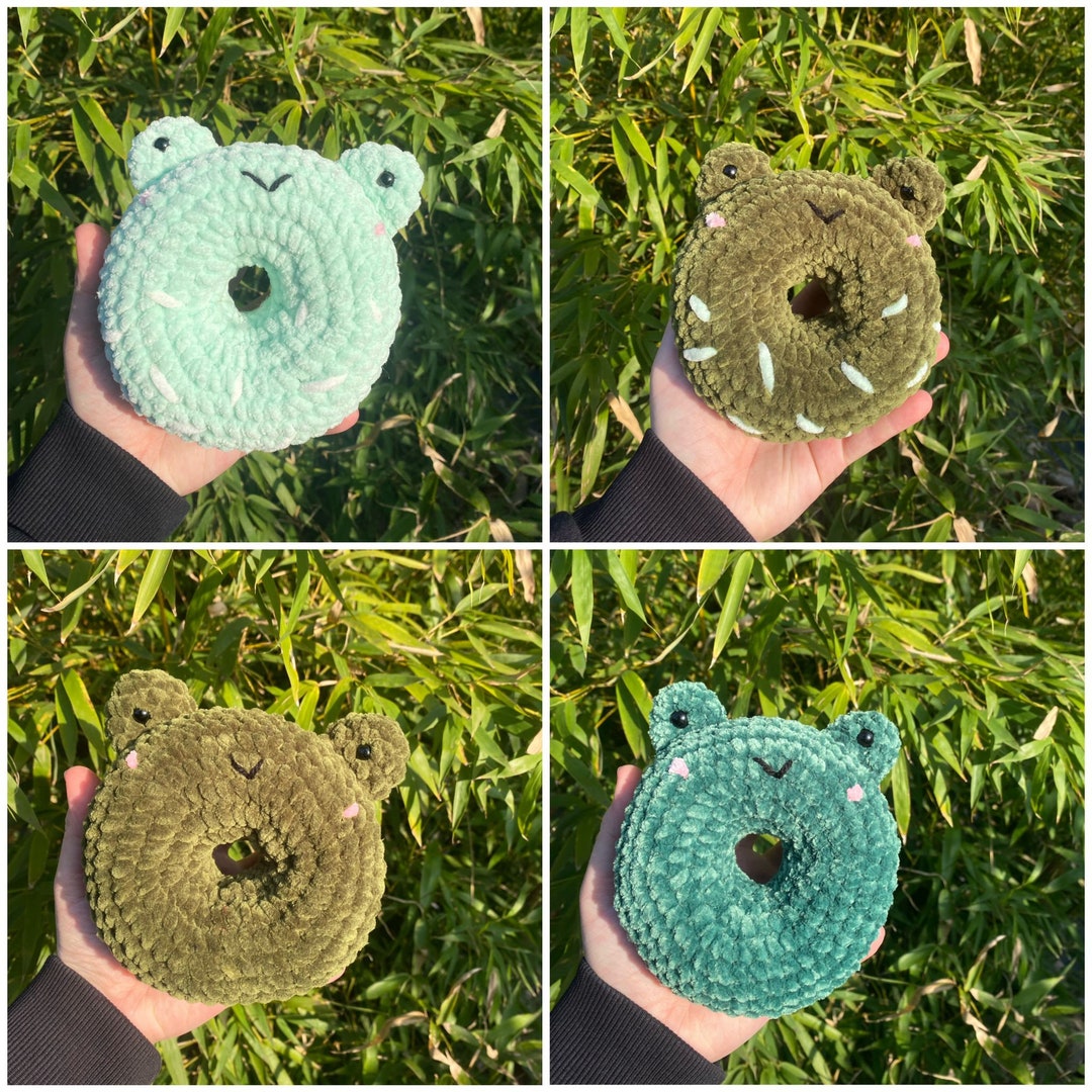 Crochet Donut Frog Plushie, Crocheted Frog Donut, Stuffed Animal ...