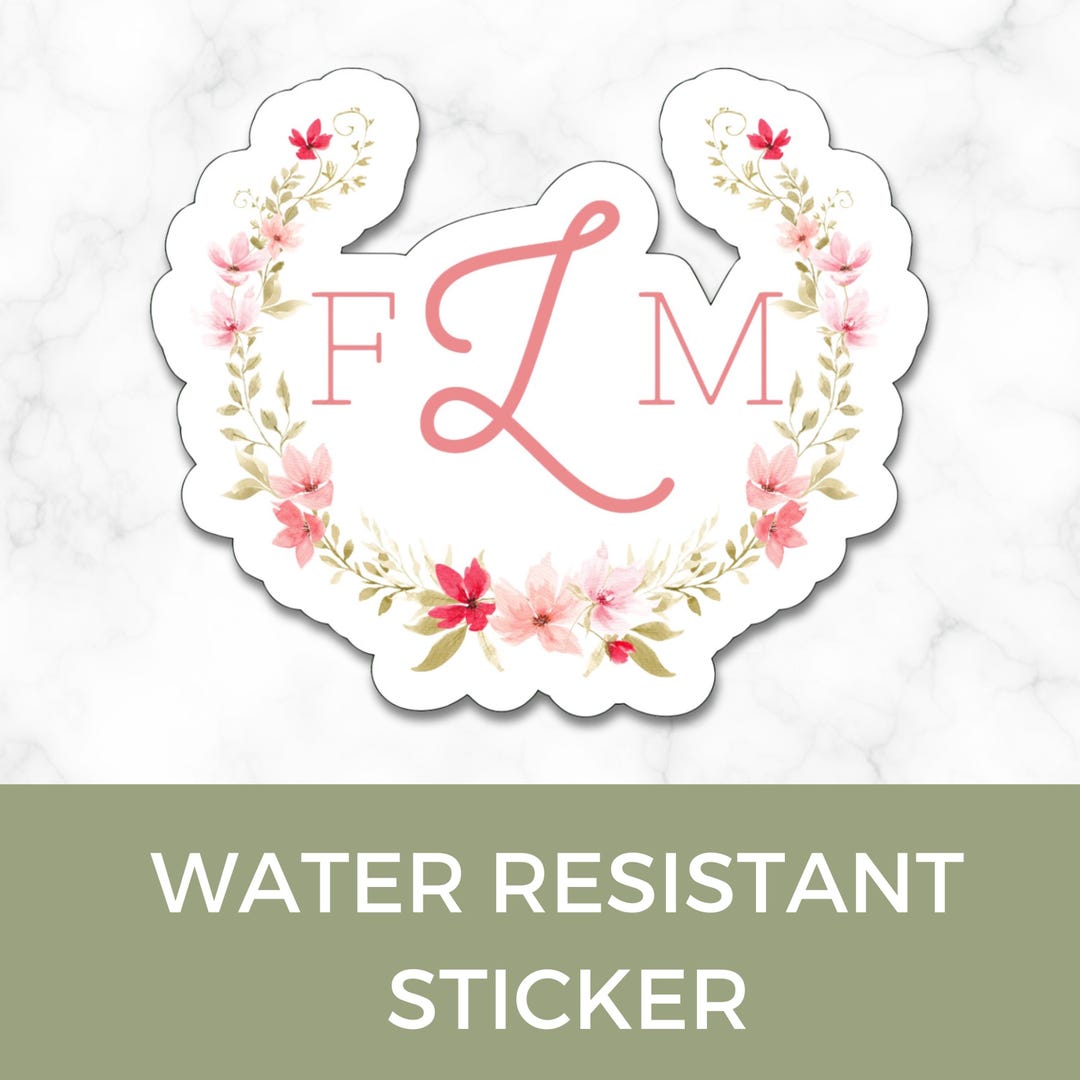 Floral Monogram Water Resistant Sticker: Personalized Flower Decal - Etsy