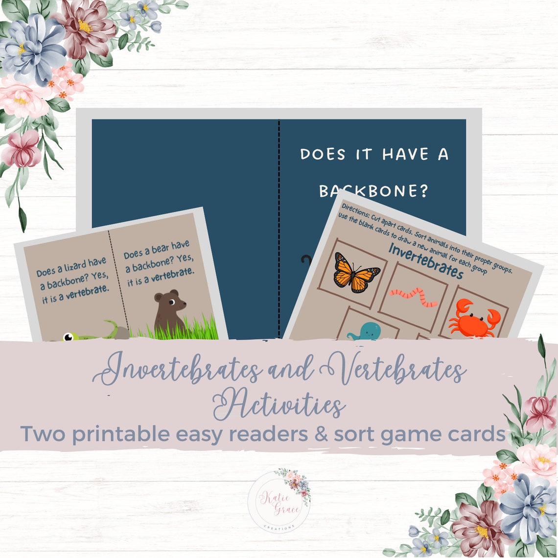 Printable Science Book Vertebrates and Invertebrates Plus Animal Card ...