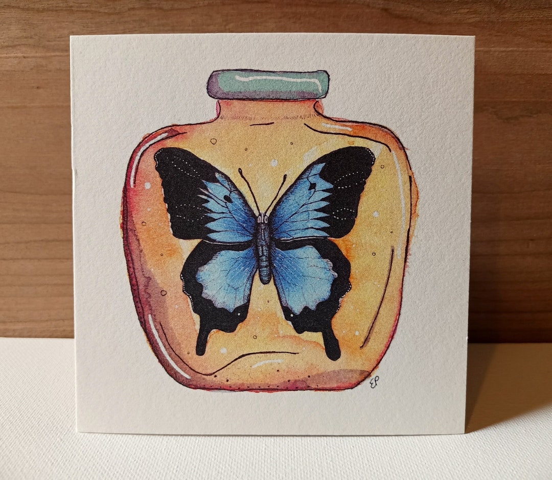 Watercolor and Ink Blue Emperor Butterfly Print - Etsy