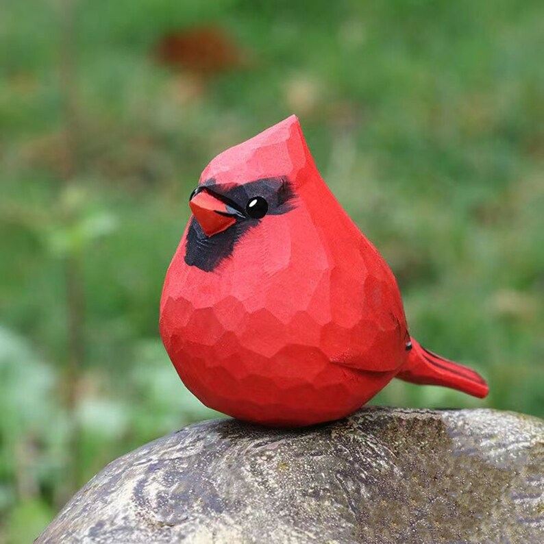 Cardinal Bird Statue Wooden Hand Carved Painted Bird Ornaments Wood ...