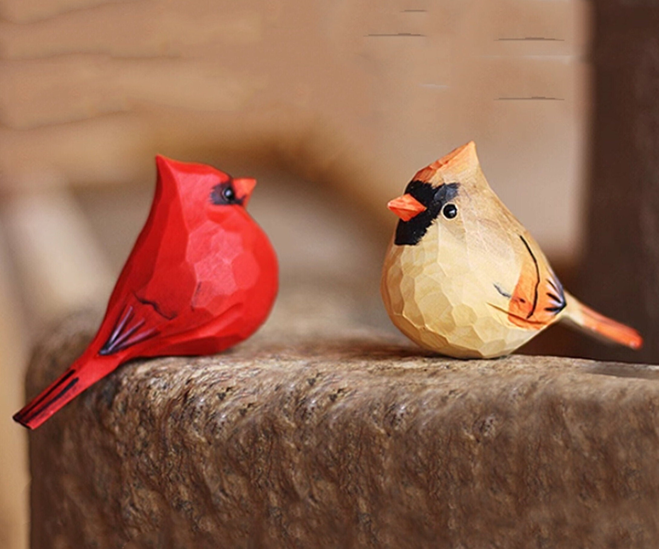 Cardinal Bird Statue Wooden Hand Carved Painted Bird Ornaments Wood ...