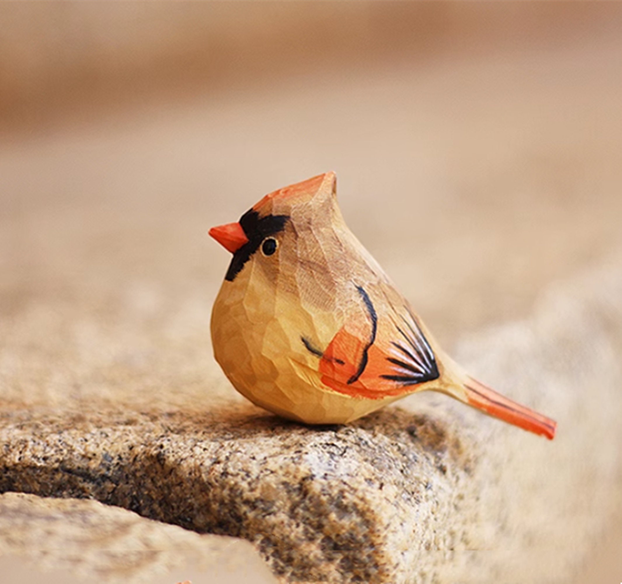 Cardinal Bird Statue Wooden Hand Carved Painted Bird Ornaments Wood ...