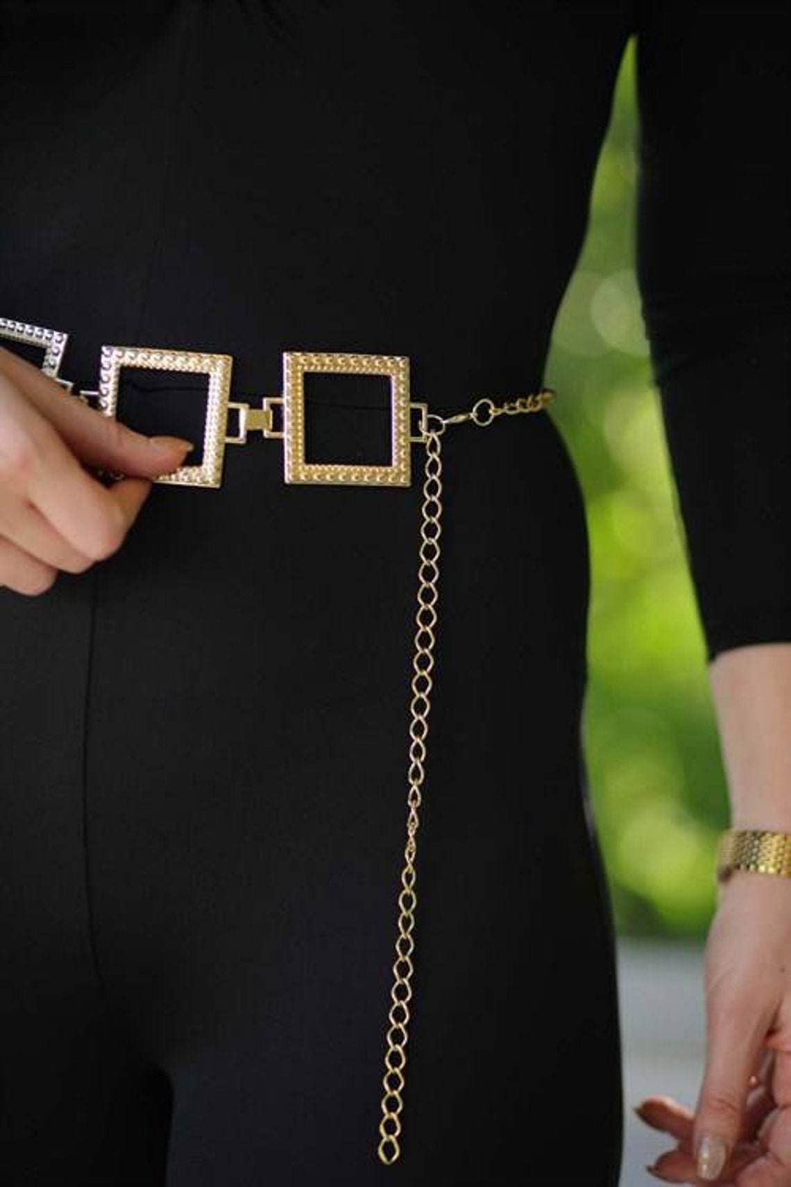 Women's Accessory Square Chain Belt One Size Length 105cm Valentine's ...