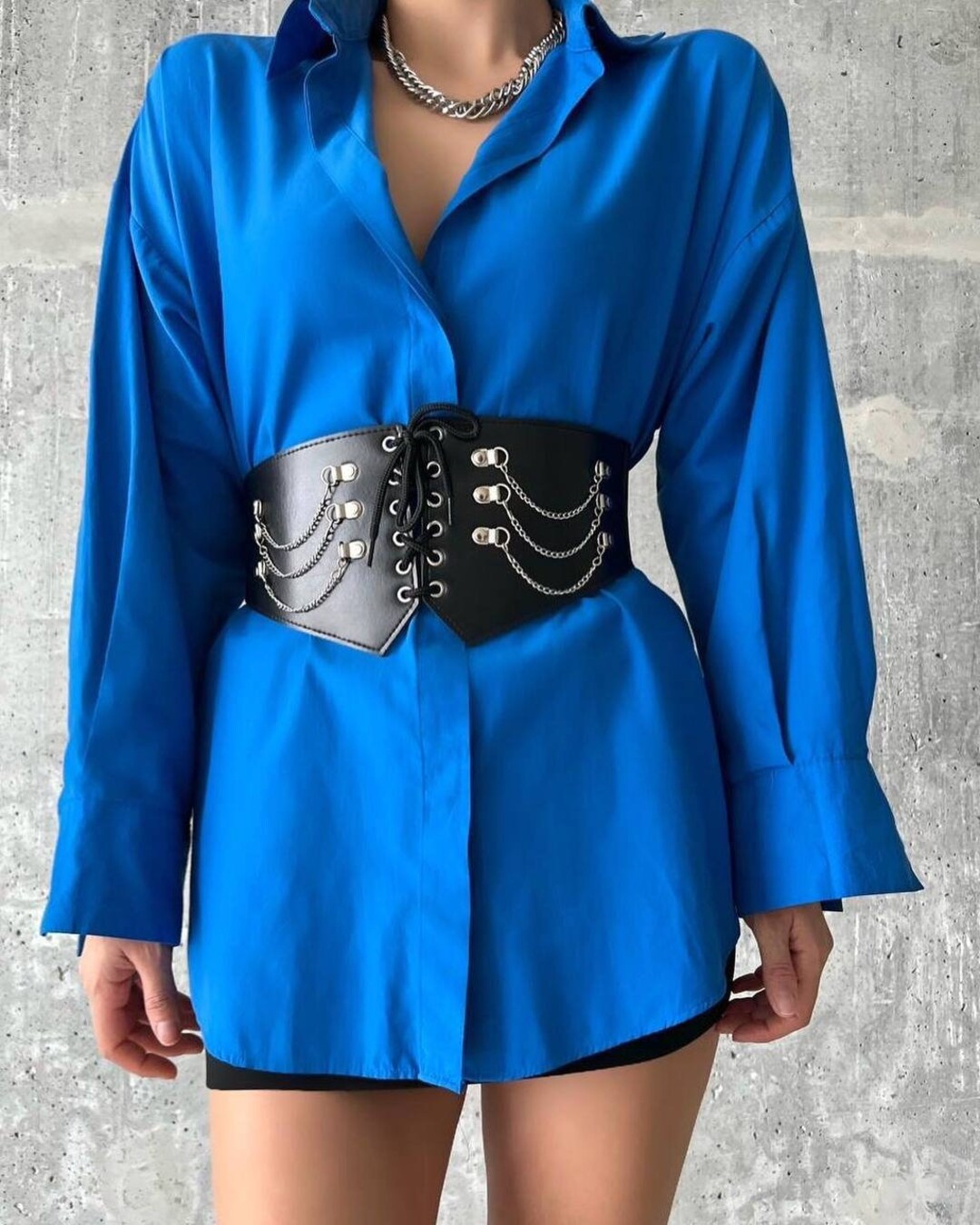 Women's Faux Leather Corset, Chain, Elastic Corset Belt Length 70cm ...