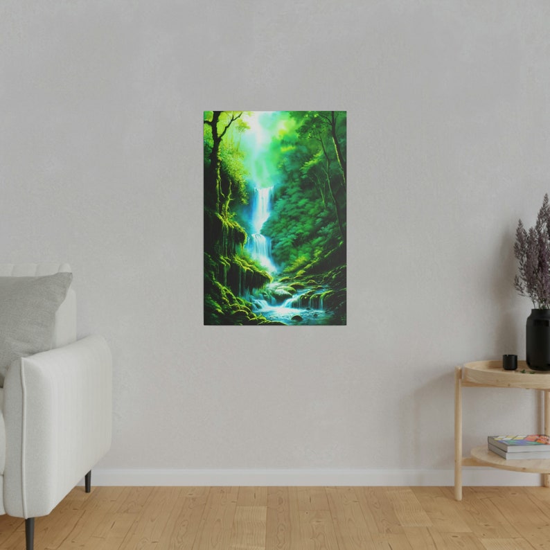 Forest Waterfall Watercolor Painting, Original Woodland Landscape ...