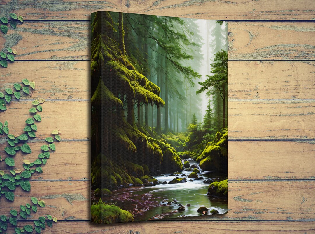 Forest Scene Canvas Wall Art, Original Forestcore Nature Landscape Oil ...