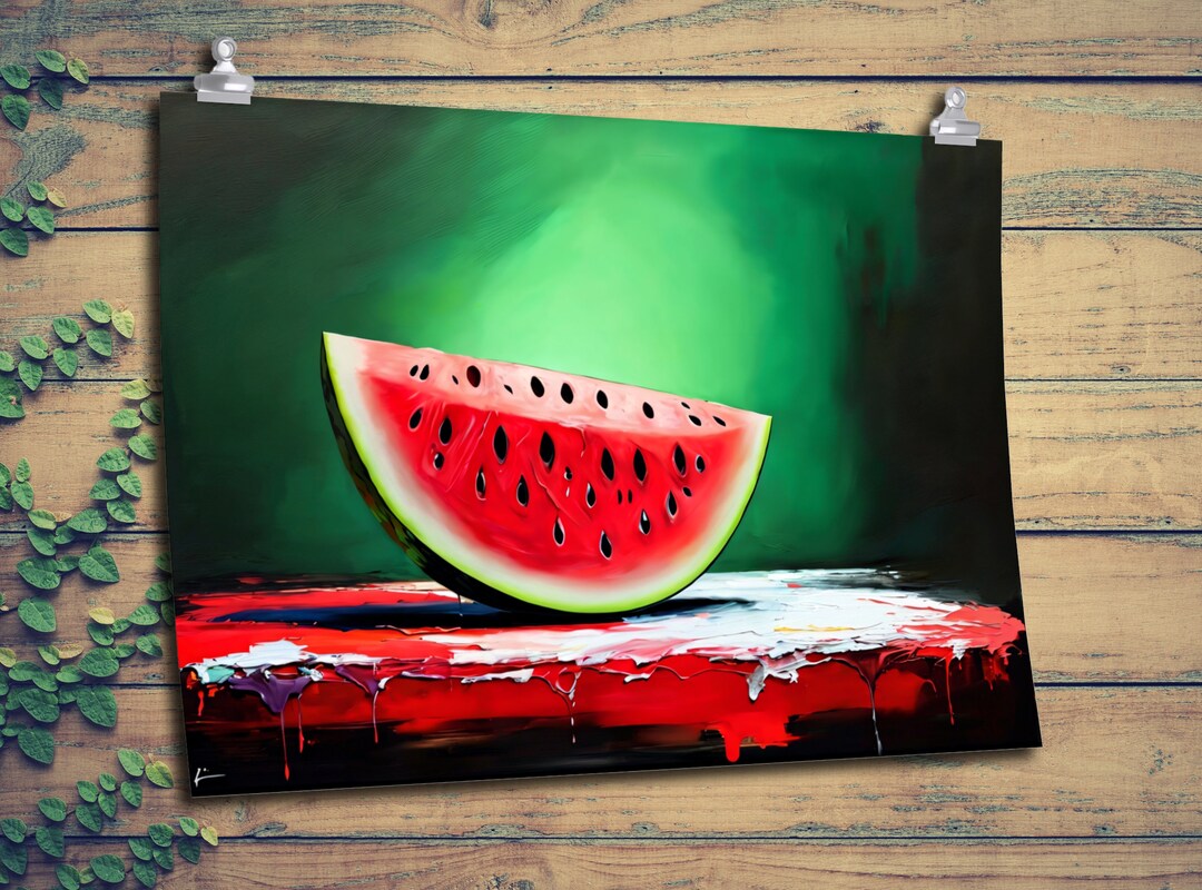 Frameable Still Life Watermelon Painting Poster, Original Matte Water ...