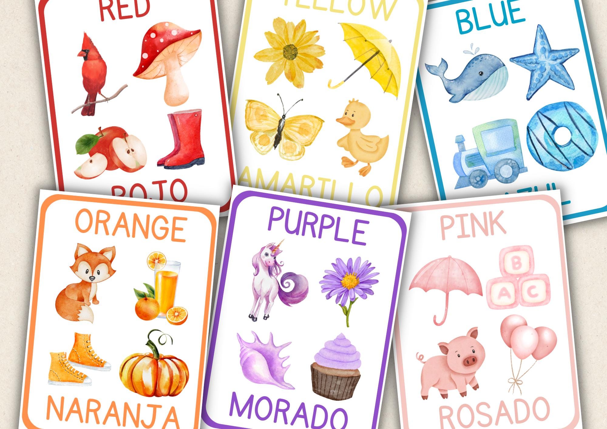 Watercolor Color Flashcards | Bilingual Colorful Flashcards | Preschool ...
