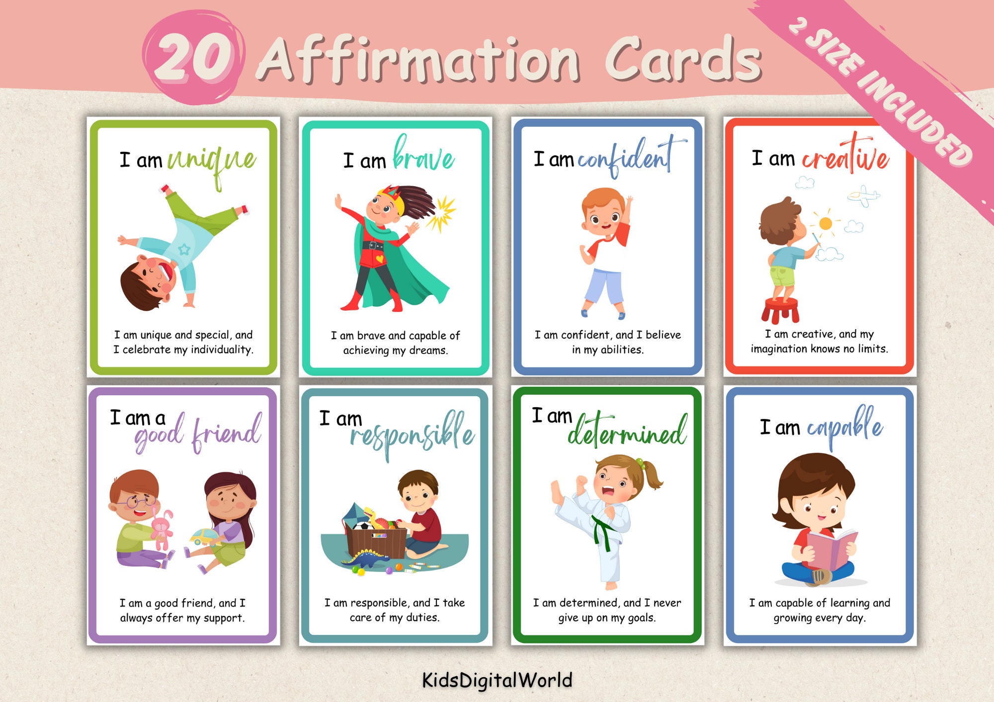 20 Positive Affirmation Flashcards, Montessori Flashcards, Educational ...
