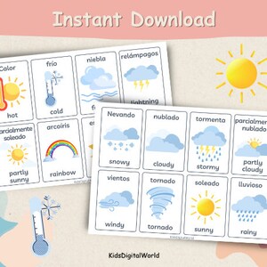 Bilingual Weather Flashcards | 16 Colorful Weather Cards | Educational ...
