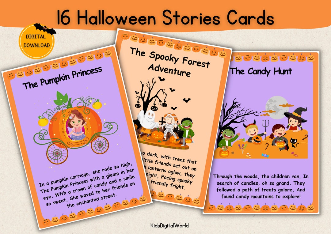 16 Short Halloween-themed Stories and Rhymes, Halloween Preschool Cards ...
