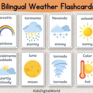 Bilingual Weather Flashcards 16 Colorful Weather Cards - Etsy