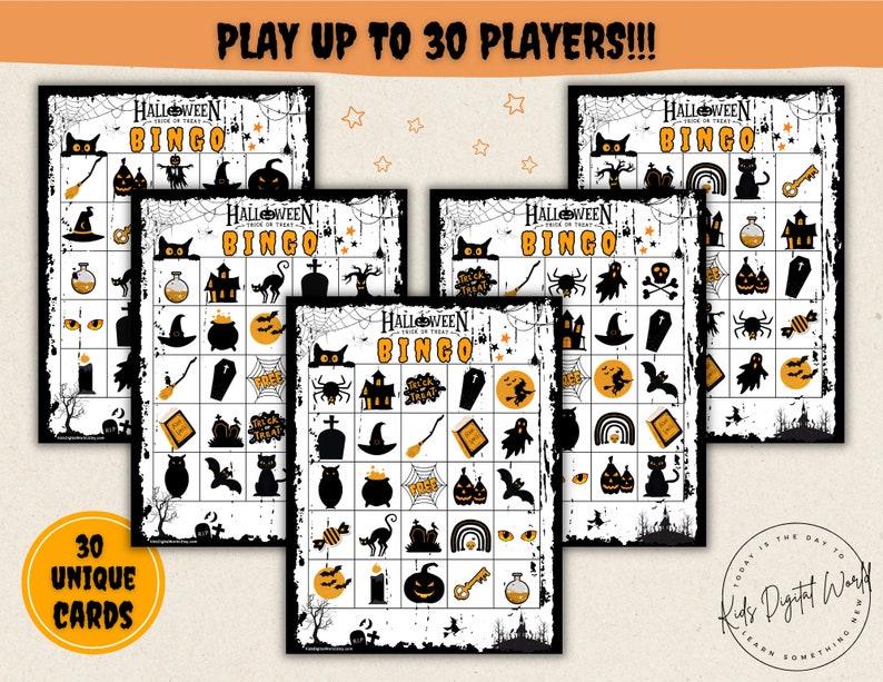30 Halloween Bingo Cards, Fun Halloween Activity, Boards Games, Kids ...
