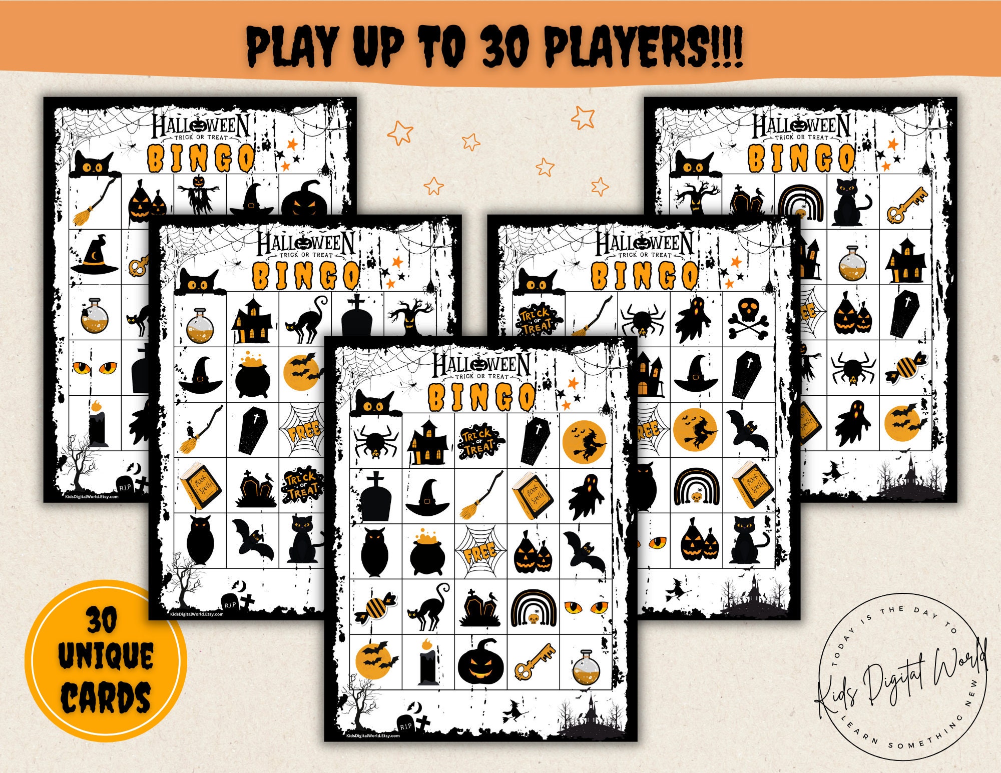 30 Halloween Bingo Cards, Fun Halloween Activity, Boards Games, Kids ...