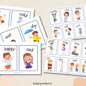 Opposites Flashcards for Kids: 20 Vocabulary Words (digital Download ...