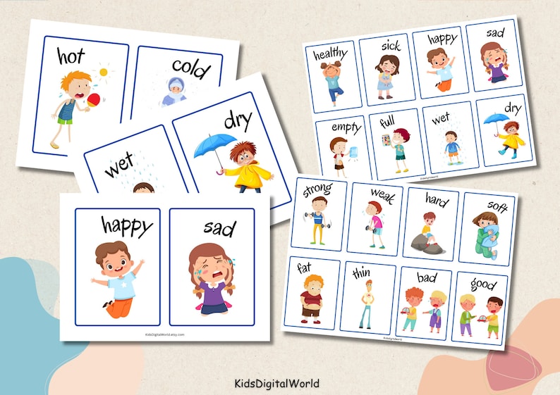 Opposites Flashcards for Kids: 20 Vocabulary Words (digital Download ...